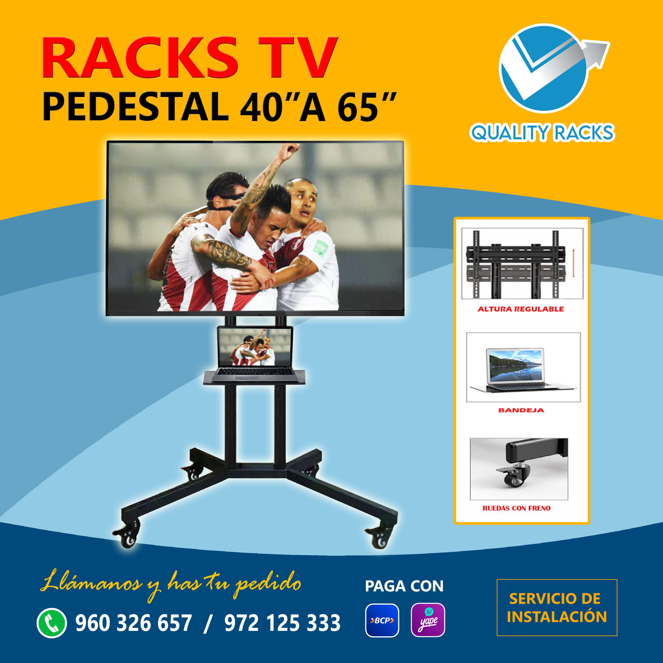 Rack Pedestal para TV 40"- 65" - Quality Racks Peru | Soportes para TV